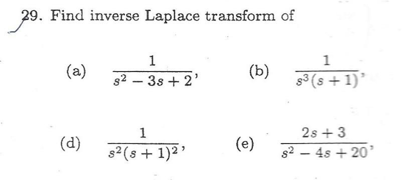 Solved 29. Find inverse Laplace transform of (a) s2−3s+21, | Chegg.com