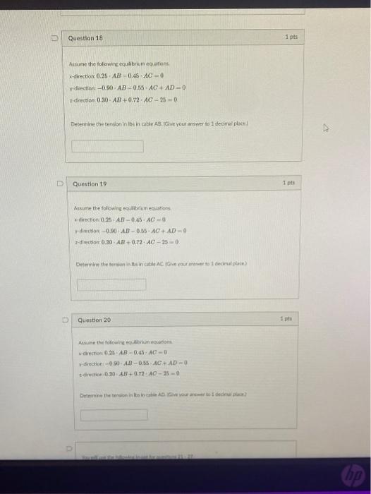 Solved 3D Particle Equilibrium Use the following information | Chegg.com