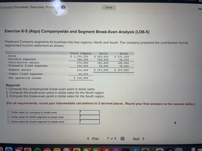 Solved Exercise 6-5 (Algo) Companywide and Segment | Chegg.com