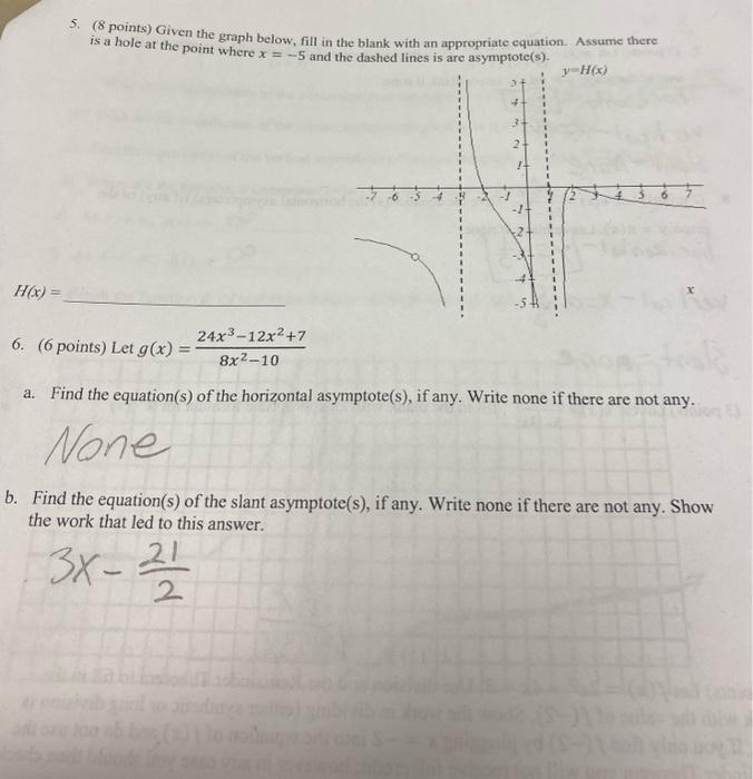 Solved 5. ( 8 points) Given the graph below, fill in the | Chegg.com