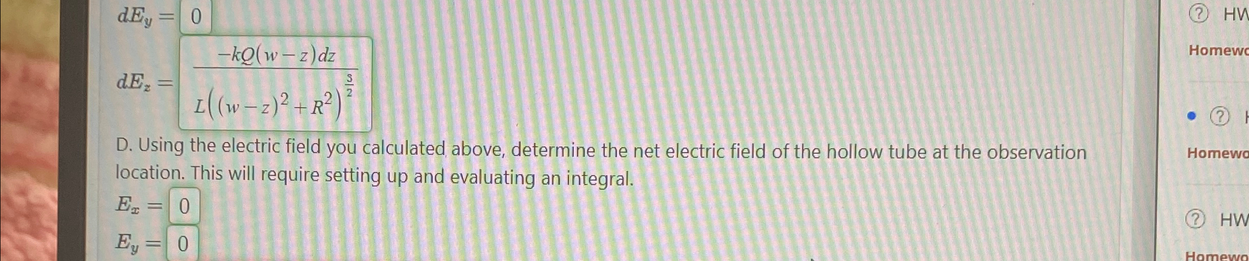 dEy=0D. ﻿Using the electric field you calculated | Chegg.com