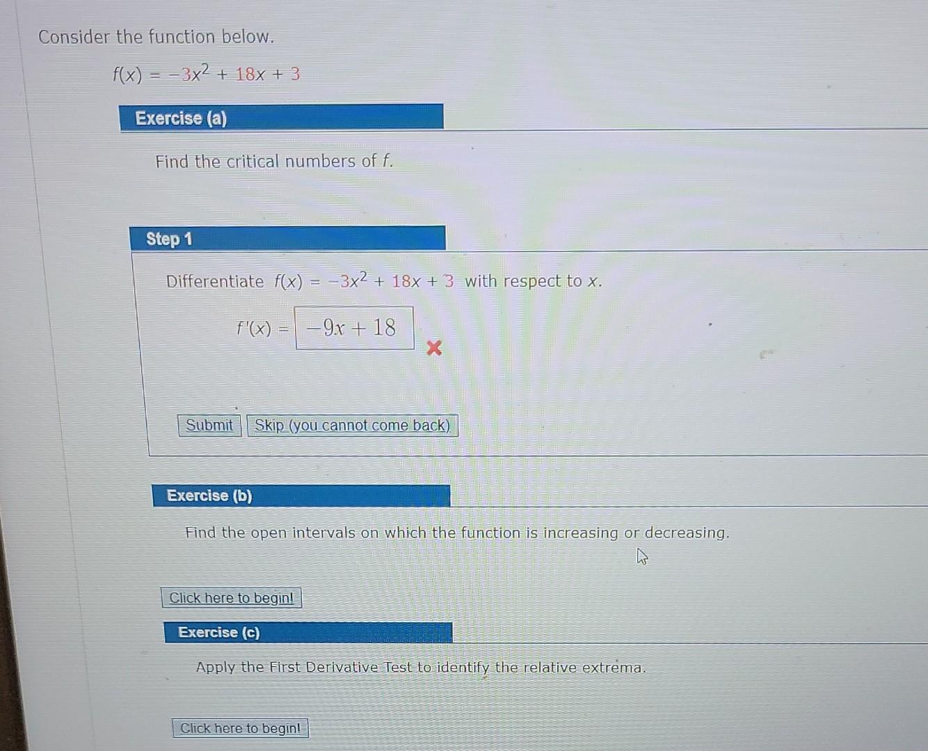 Solved Consider The Function Below F X 3x2 18x 3