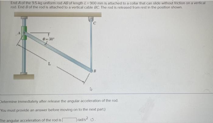 Solved End A of the 9.5 kg uniform rod AB of length L=900 mm | Chegg.com