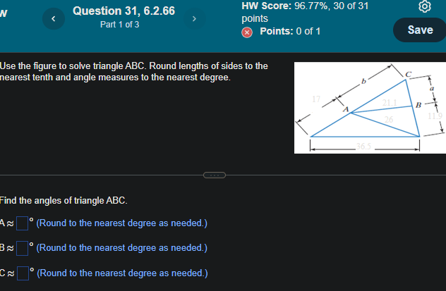 Solved Use the figure to solve triangle ABC. Round lengths | Chegg.com