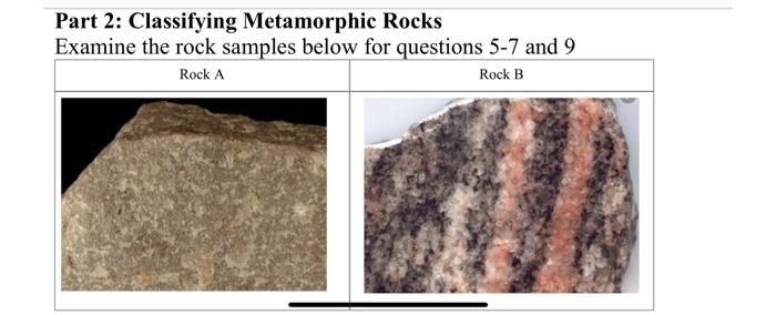 Solved Part 2: Classifying Metamorphic Rocks Examine the | Chegg.com