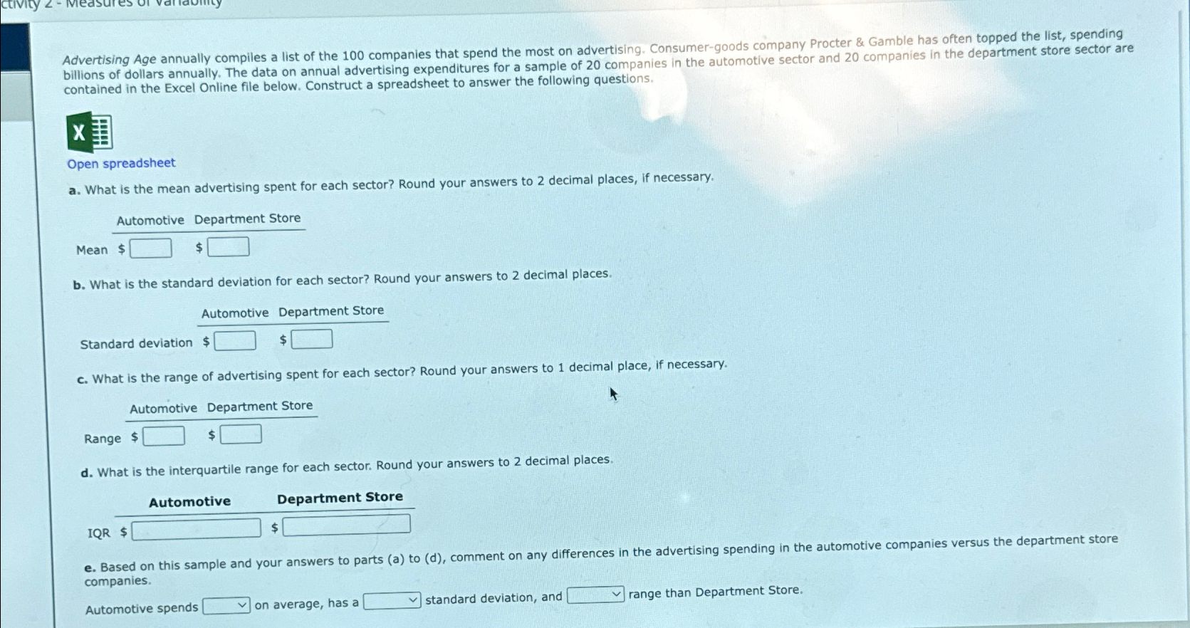 contained in the Excel Online file below. Construct a | Chegg.com