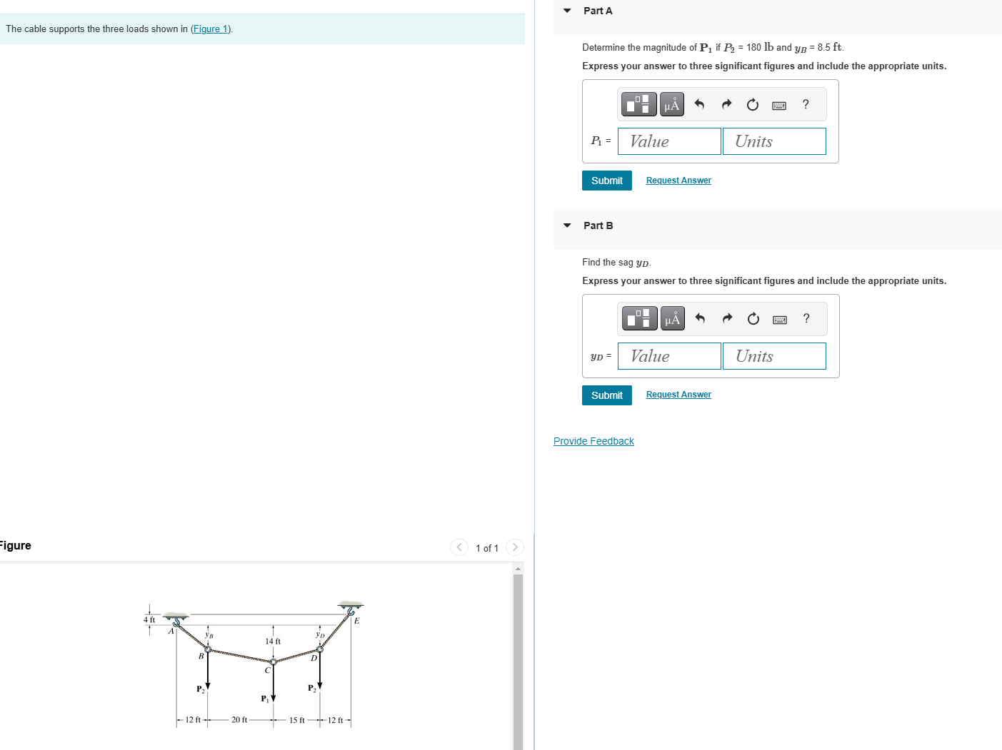 Solved The cable supports the three loads shown in (Figure | Chegg.com