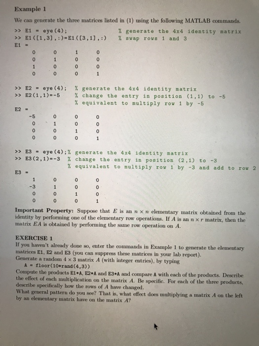 MAT 343 Laboratory 3 The LU Factorization In this | Chegg.com