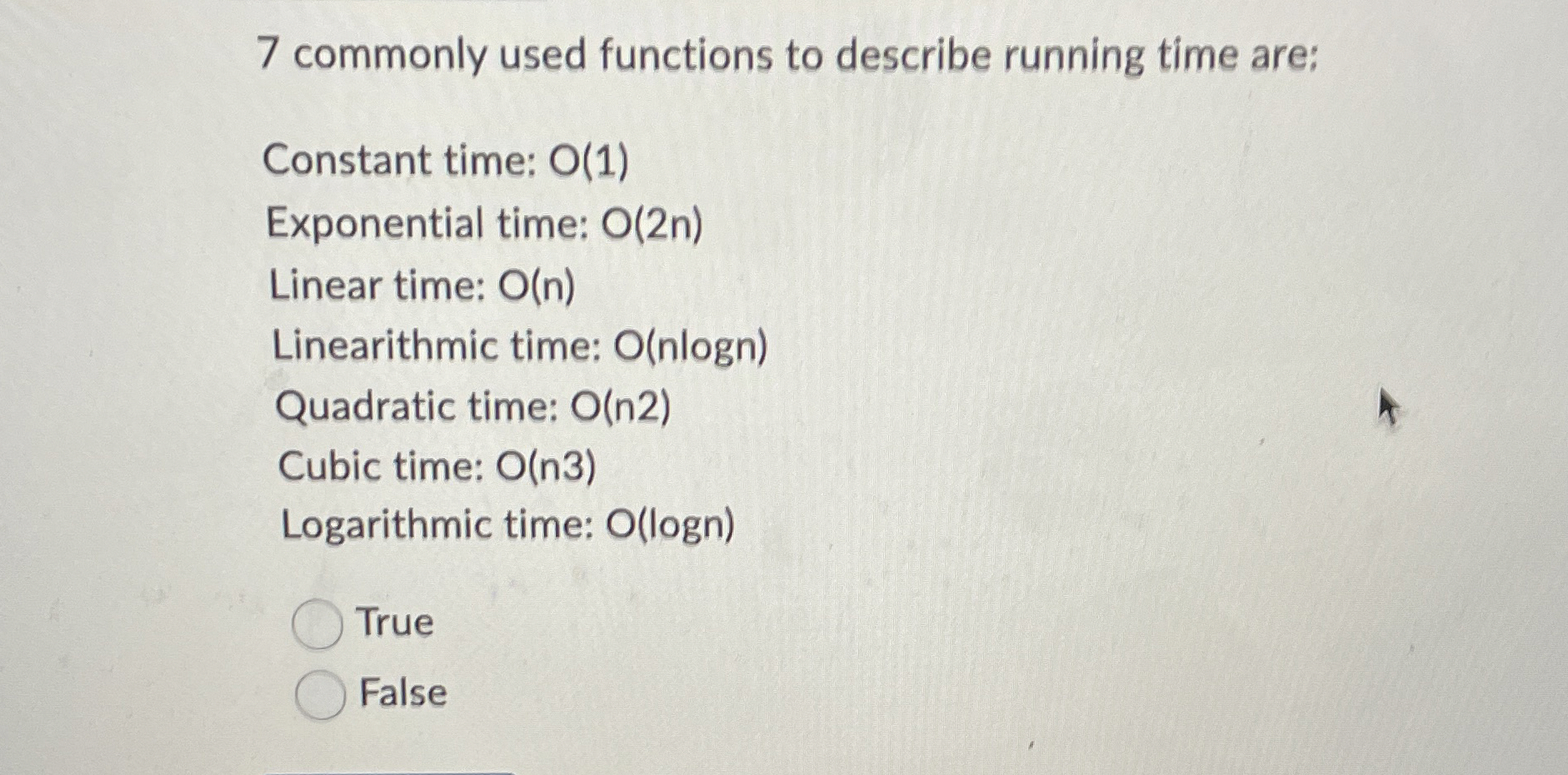 Solved 7 ﻿commonly used functions to describe running time | Chegg.com