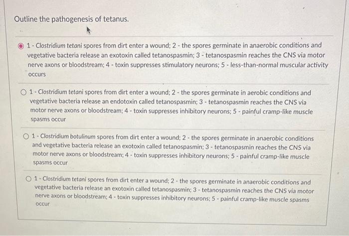 Solved Outline the pathogenesis of tetanus. 1- Clostridium | Chegg.com