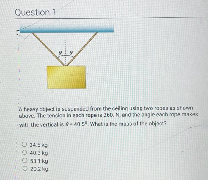 Question 1 A Heavy Object Is Suspended From The