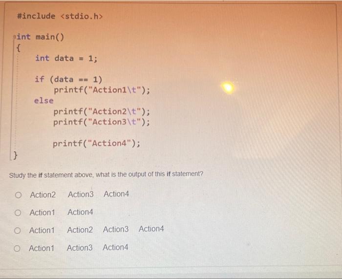 Solved #include sint main() { int data = 1; if (data 1) | Chegg.com