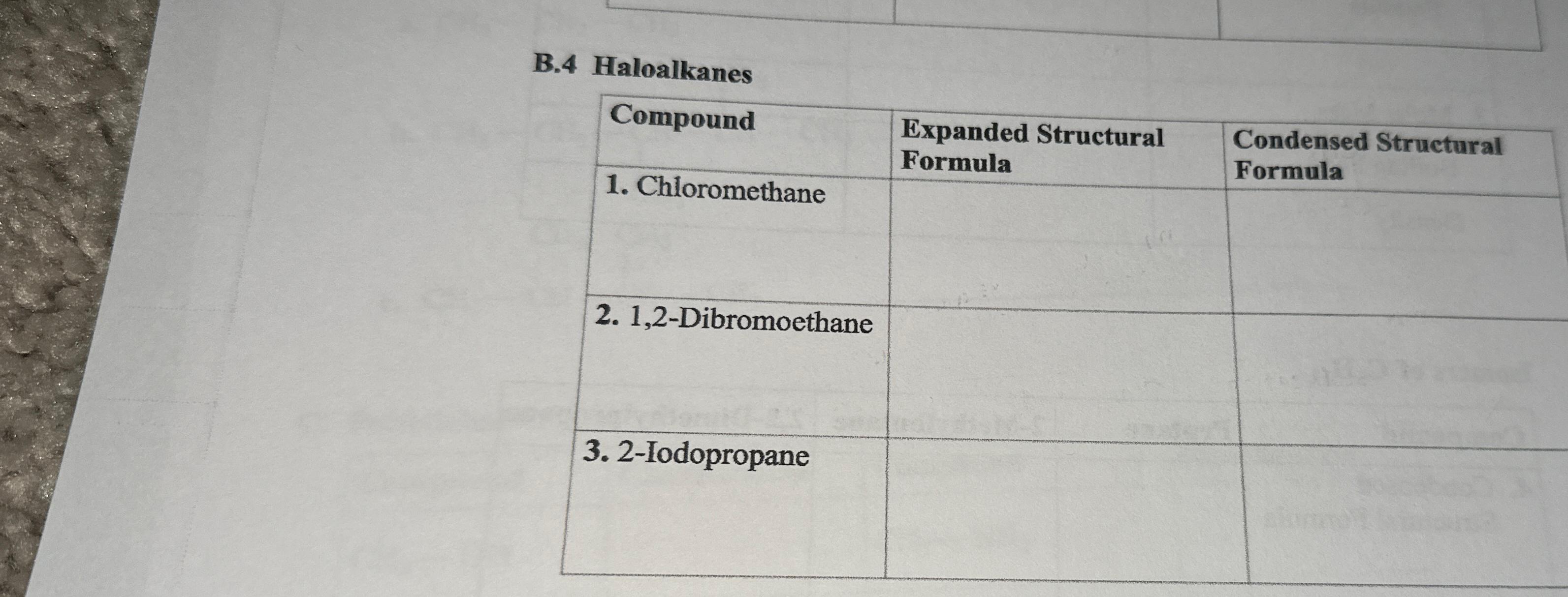 Solved B. 4 ﻿Haloalkanes\table[[Compound,\table[[Expanded | Chegg.com