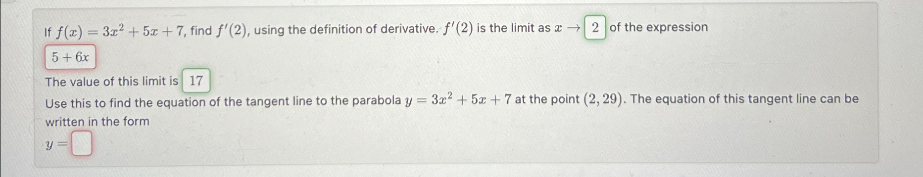 Solved If f(x)=3x2+5x+7, ﻿find f'(2), ﻿using the definition | Chegg.com