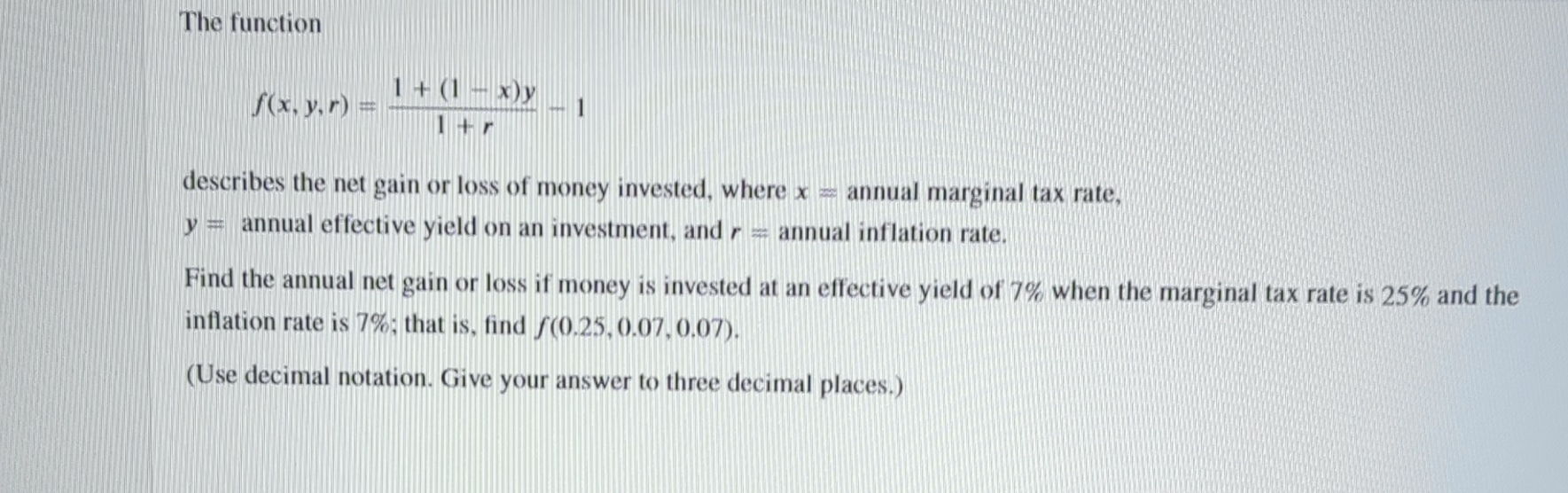 Solved The functionf(x,y,r)=1+(1-x)y1+r-1describes the net | Chegg.com
