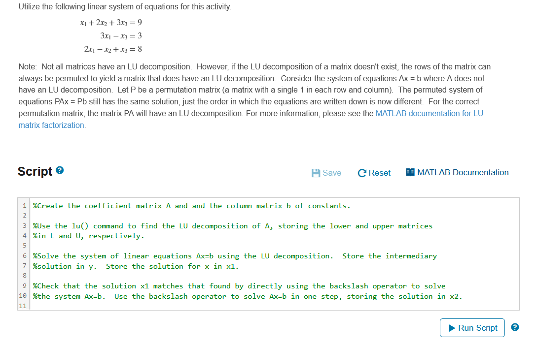 Solved %Create the coefficient matrix A and the column | Chegg.com