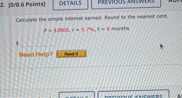 Solved Calculate the simple interest earned. Round to the | Chegg.com