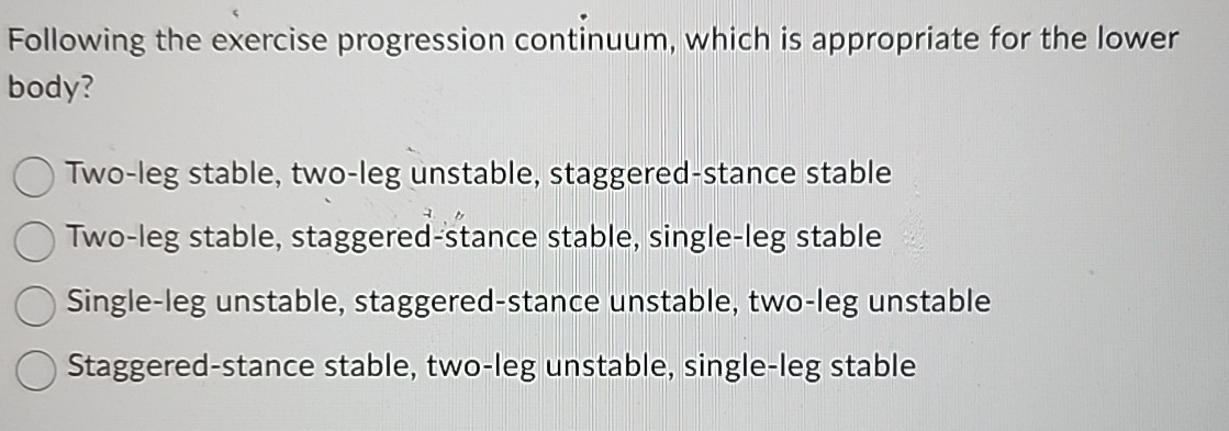 Solved Following the exercise progression continuum, which | Chegg.com