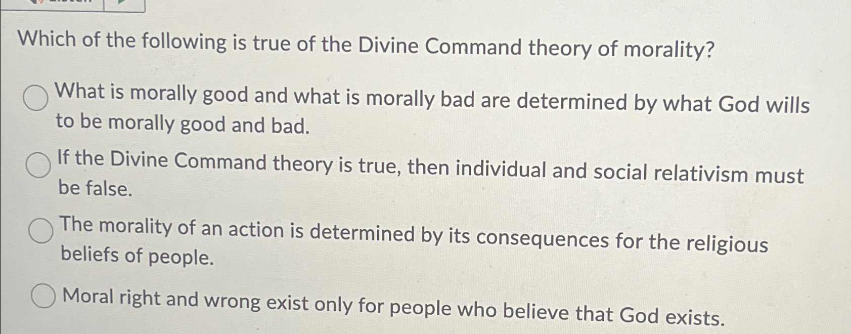 Solved Which of the following is true of the Divine Command | Chegg.com