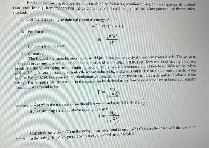 Solved Find an error propagation equation for each of the | Chegg.com