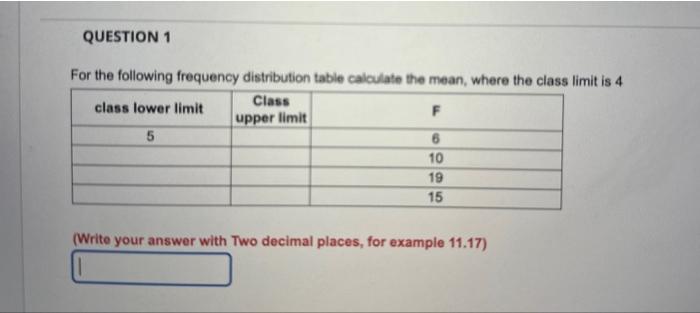 Solved For the following frequency distribution table | Chegg.com