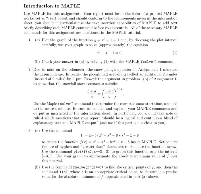 Introduction to MAPLE Use MAPLE for this assignment. | Chegg.com