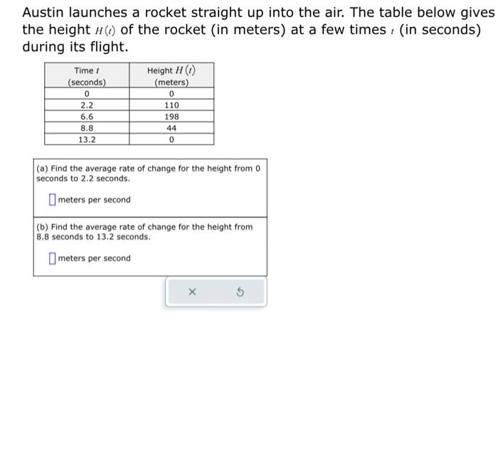 Solved Austin launches a rocket straight up into the air. | Chegg.com