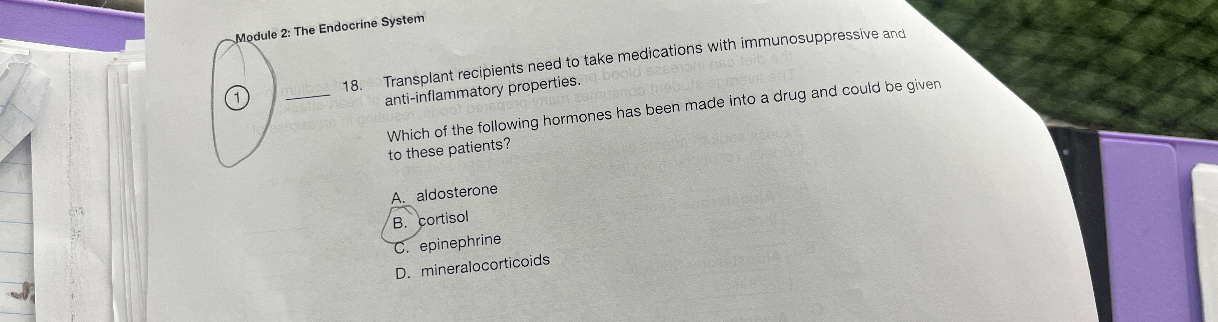 Solved Module 2: The Endocrine System18. ﻿Transplant | Chegg.com