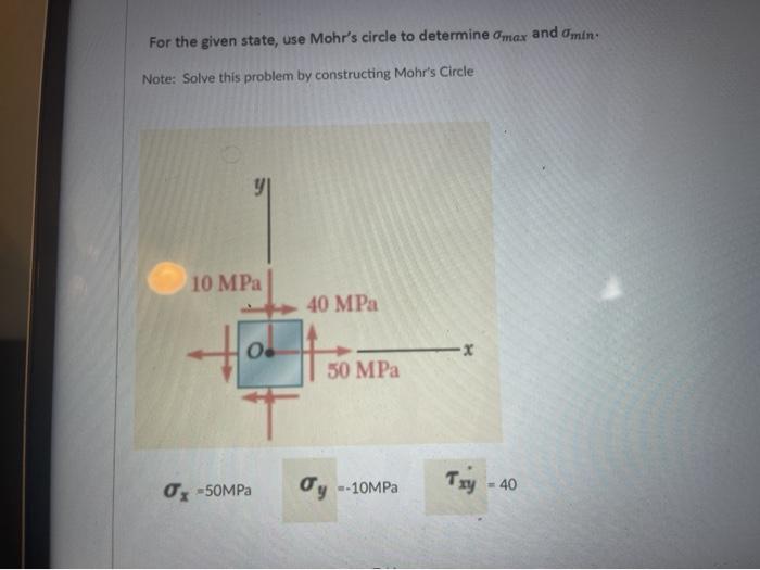 Solved For the given state, use Mohr's circle to determine | Chegg.com