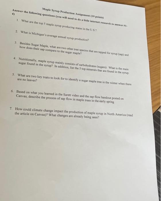 Solved Maple Syrup Production Assignment (10 points) Answer | Chegg.com