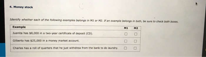 Solved 4. Money stock M1 M2 Identify whether each of the | Chegg.com