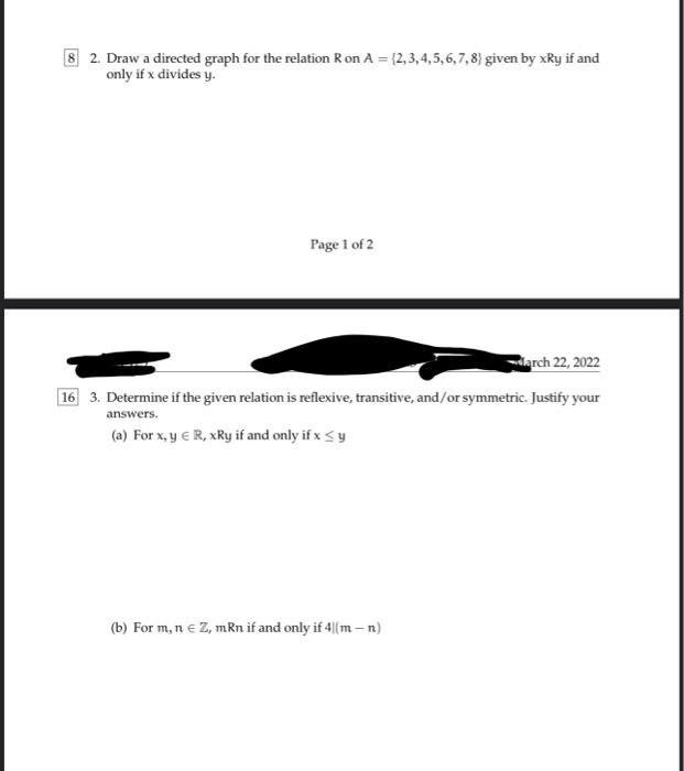 Solved 8 2. Draw a directed graph for the relation R on | Chegg.com ...