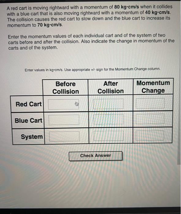 Solved A red cart is moving rightward with a momentum of 80 | Chegg.com