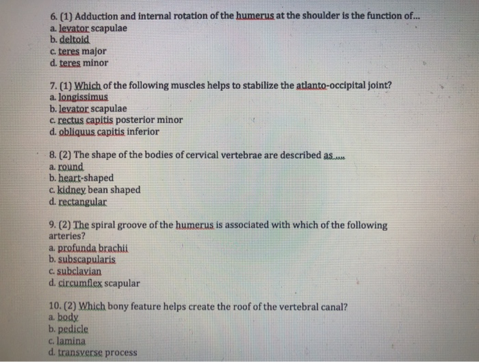 Solved 6. (1) Adduction and internal rotation of the humerus | Chegg.com