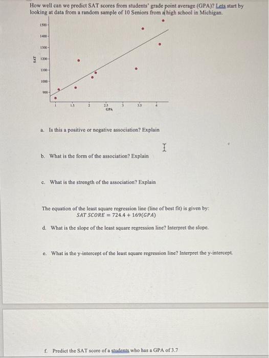 Solved How well can we predict SAT scores from students' | Chegg.com
