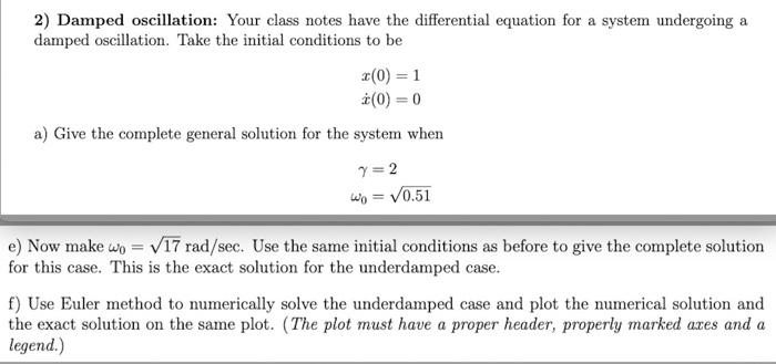 Solved 2) Damped oscillation: Your class notes have the | Chegg.com