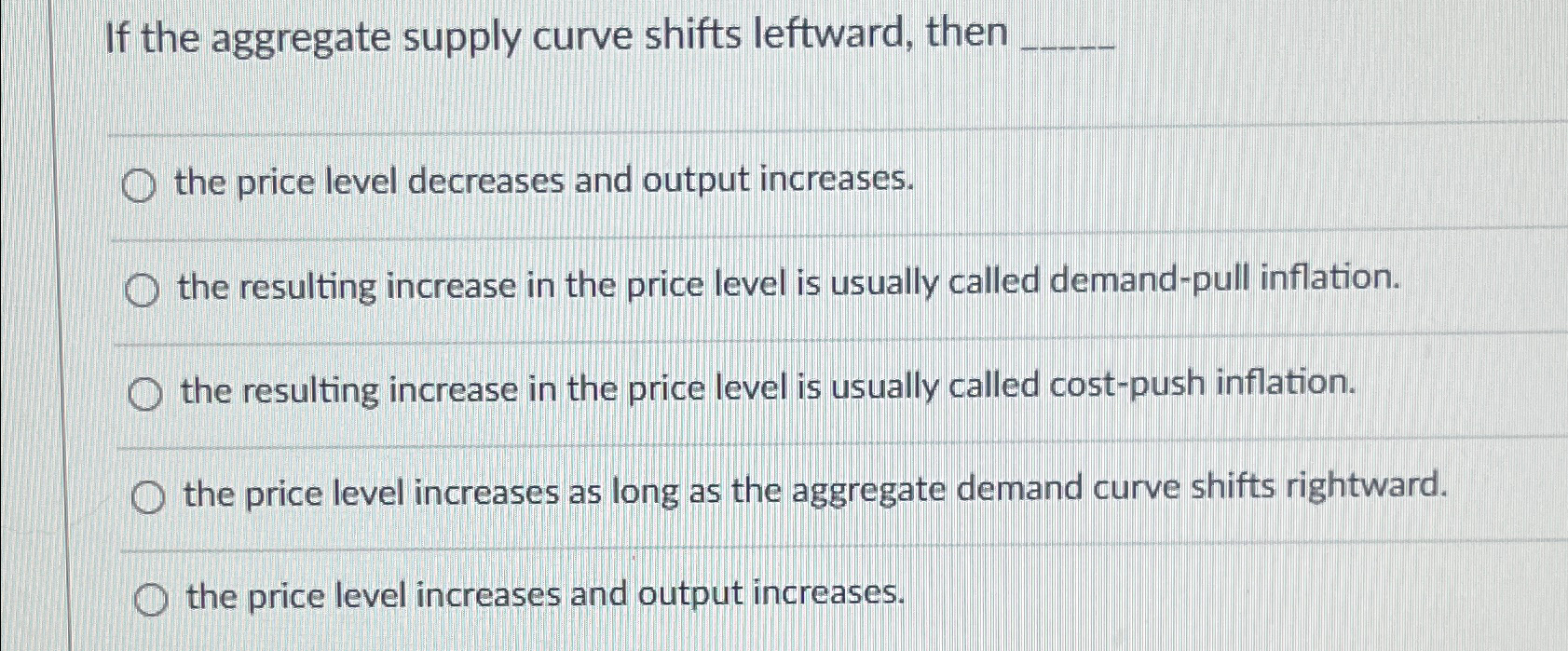 Solved If the aggregate supply curve shifts leftward, | Chegg.com
