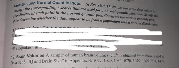 Coke Constructing Normal Quantile Plots. In Exercises | Chegg.com
