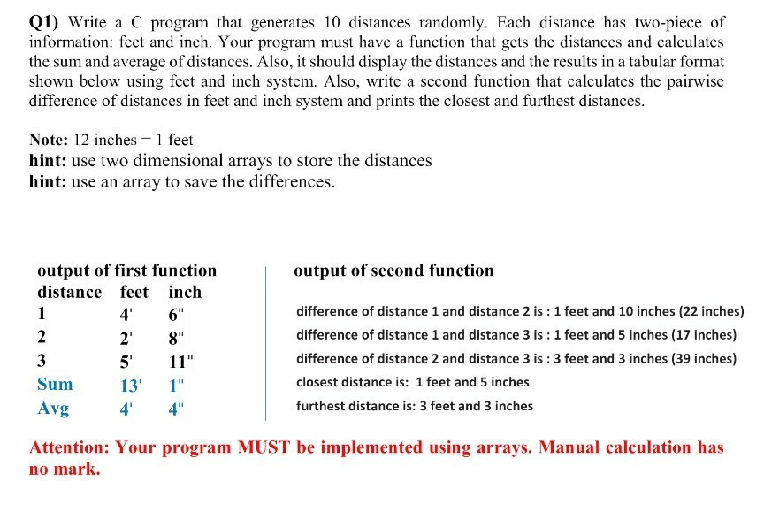 Solved Q1) Write a C program that generates 10 distances | Chegg.com