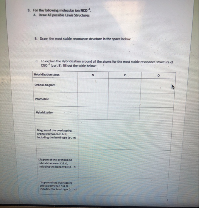 3. For the following molecular ion NCO A. Draw All | Chegg.com