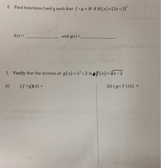 Solved 2 Find Functions Fand G Such That Fog H If X