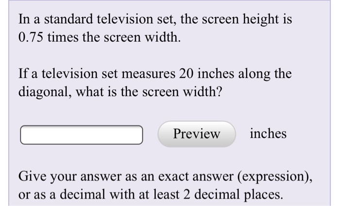 Solved In a standard television set, the screen height is | Chegg.com