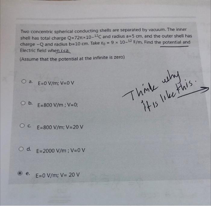 Solved Two concentric spherical conducting shells are | Chegg.com