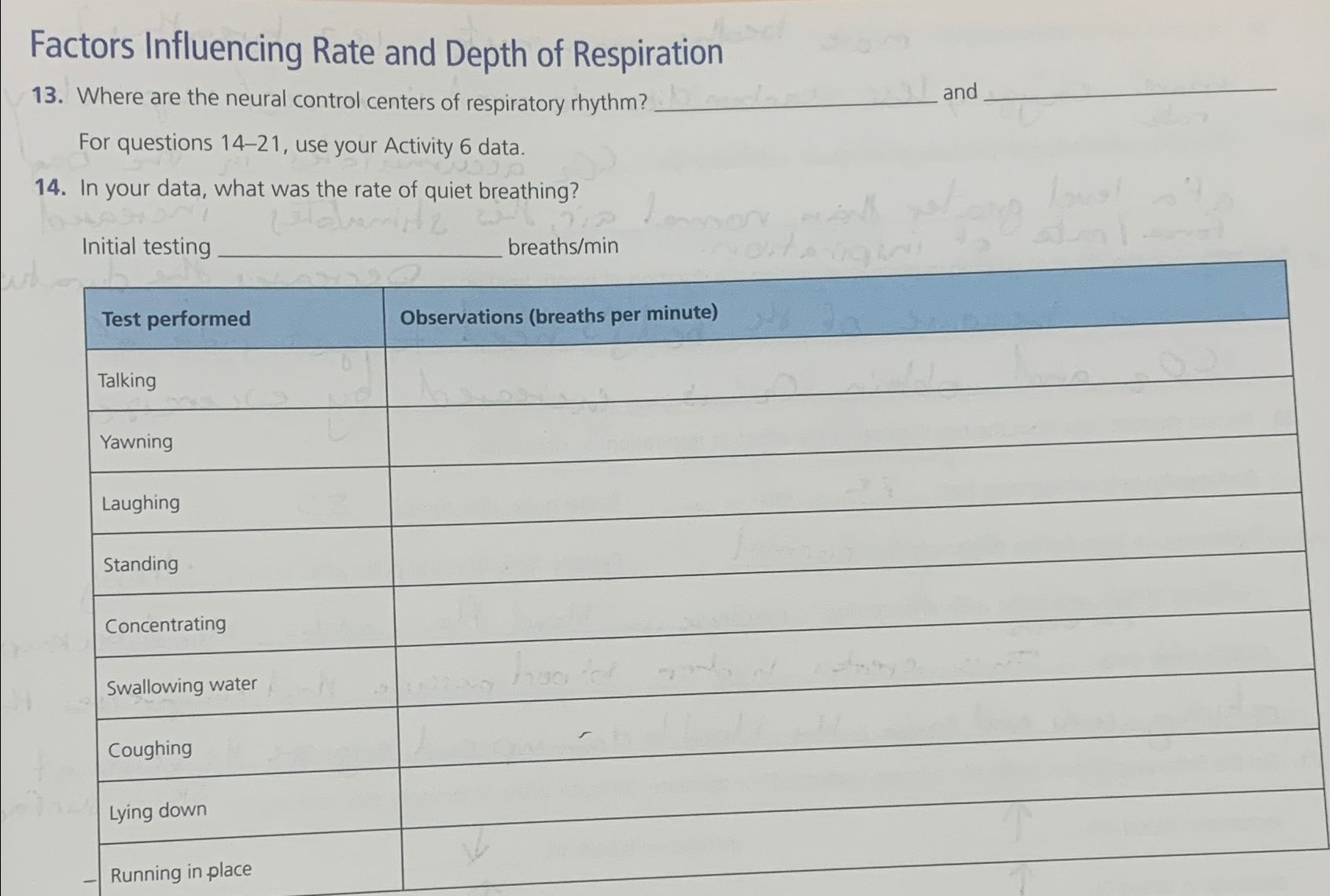 Solved Factors Influencing Rate and Depth of Respiration13. | Chegg.com