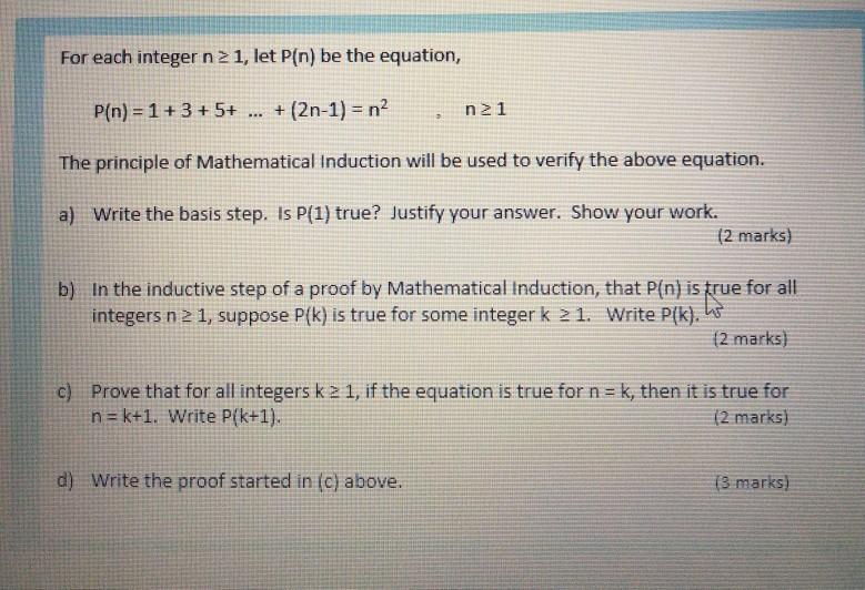 Solved For each integer n 2 1, let P(n) be the equation, | Chegg.com