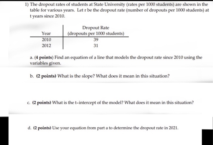 Solved 1) The dropout rates of students at State University | Chegg.com