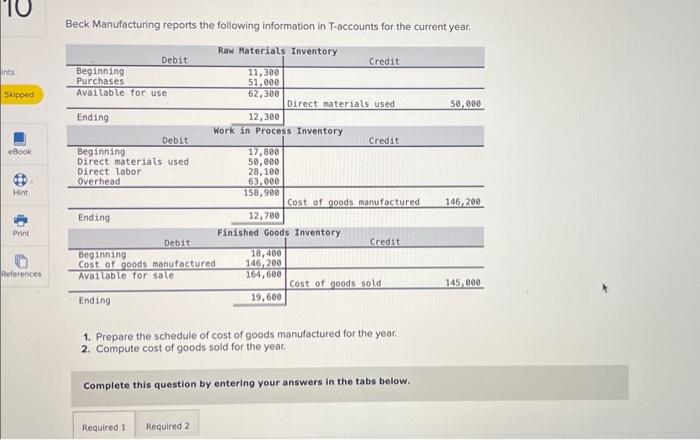Solved Beck Manufacturing reports the following information | Chegg.com