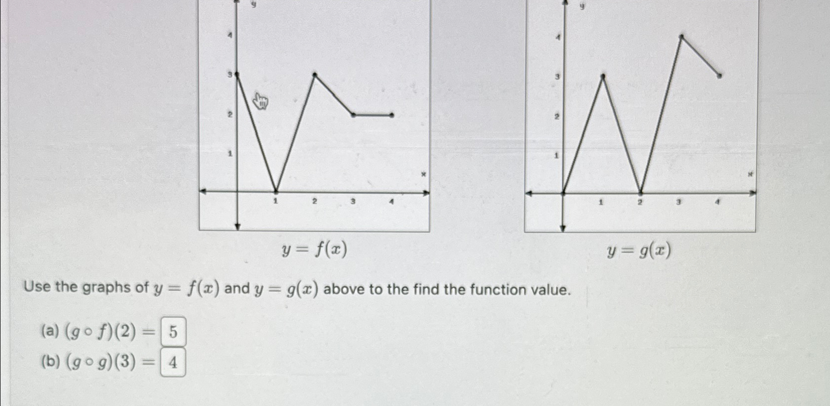 Solved y=J(x)Use the graphs of y=f(x) ﻿and y=g(x) ﻿above to | Chegg.com