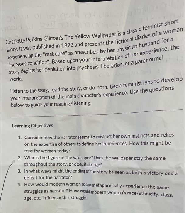 Solved Charlotte Perkins Gilman's The Yellow Wallpaper is a | Chegg.com