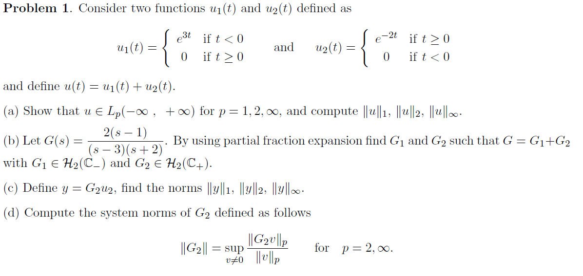 Solved Problem 1. ﻿Consider two functions u1(t) ﻿and u2(t) | Chegg.com